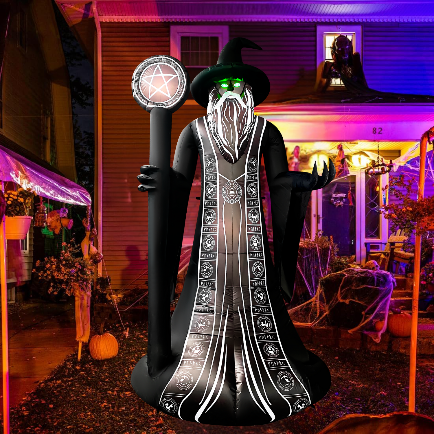 GOOSH 8.5FT Inflatable Wizard with Staff – Light-Up Halloween Yard Dec