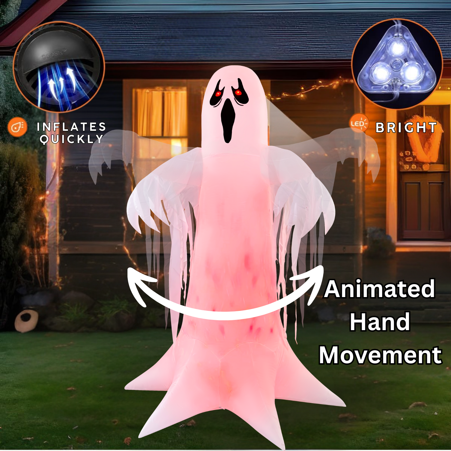 GOOSH 8.2FT Animated Inflatable Ghost with Red LED Lights – Spooky Hal