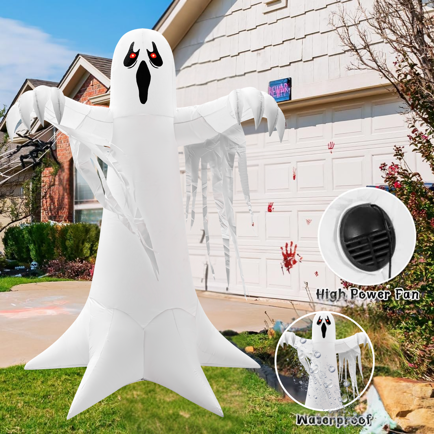 GOOSH 8.2FT Animated Inflatable Ghost with Red LED Lights – Spooky Hal