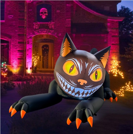 GOOSH 7.4FT Animated Inflatable Halloween Black Cat Light-Up Yard Deco