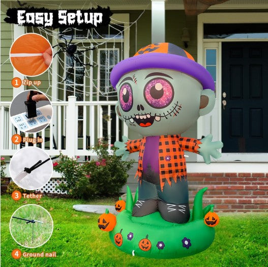 GOOSH 5.2FT Inflatable Zombie with Pumpkin Hat Light-Up Halloween Yard